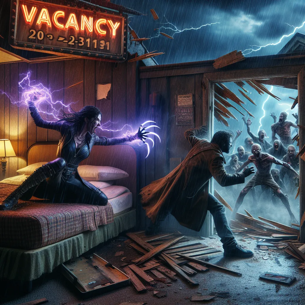 Neon Shadows: Battle at the Storm-Worn Motel | Write (with AI)